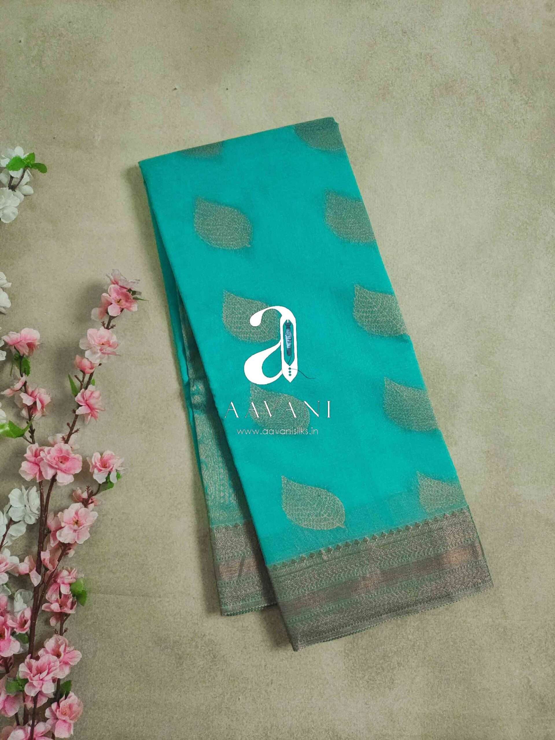 Ananda Blu Colour Silk Cotton Saree - Aavani Silks