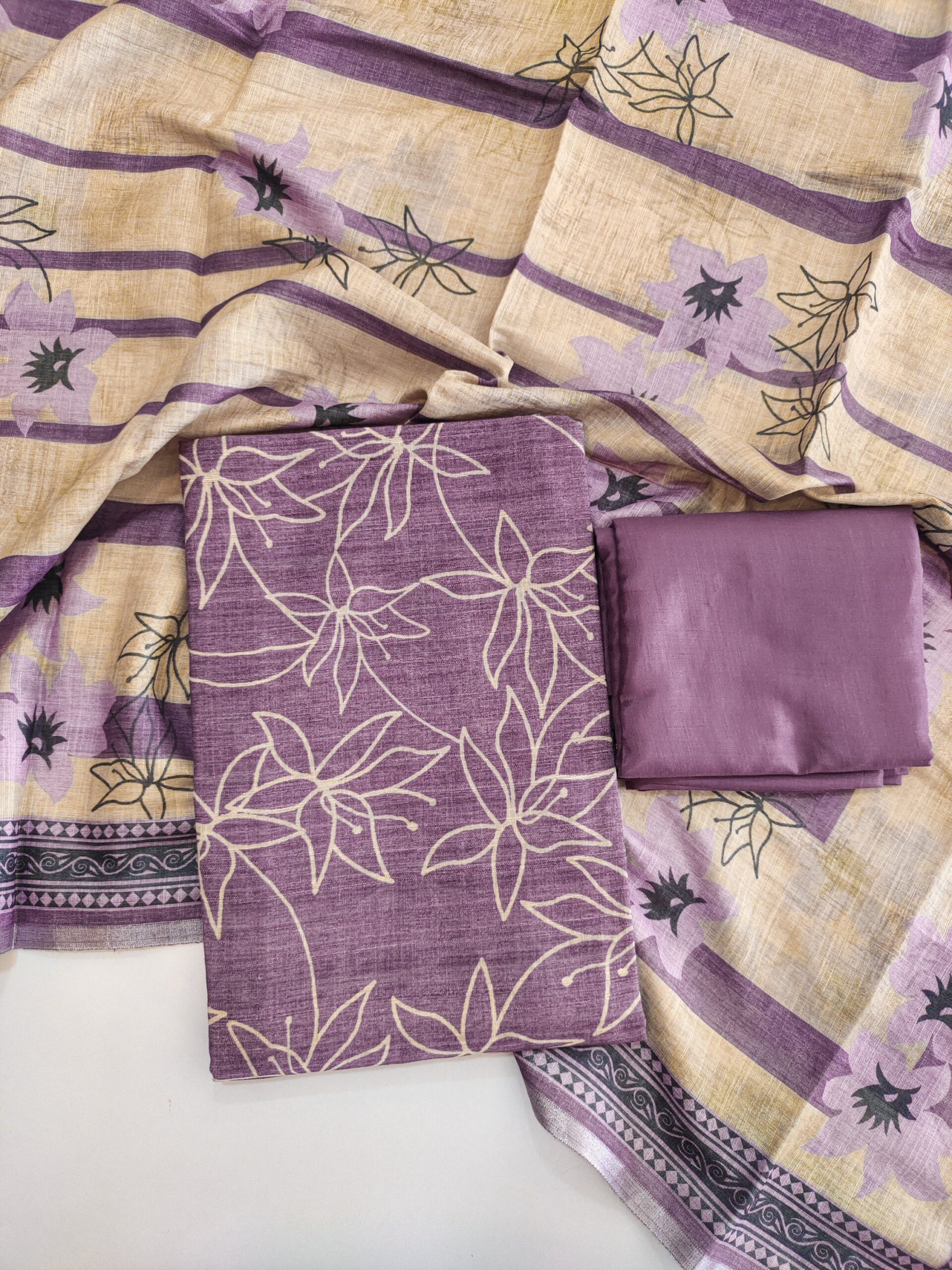 Lavender Color Tussar Salwar Material - Unstitched - Aavani Silks